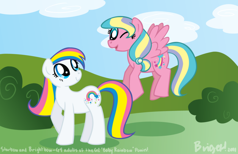 #51550 - artist:sakurakaijuu, baby brightbow, baby starbow, derpibooru import, g1, g1 to g4 ...