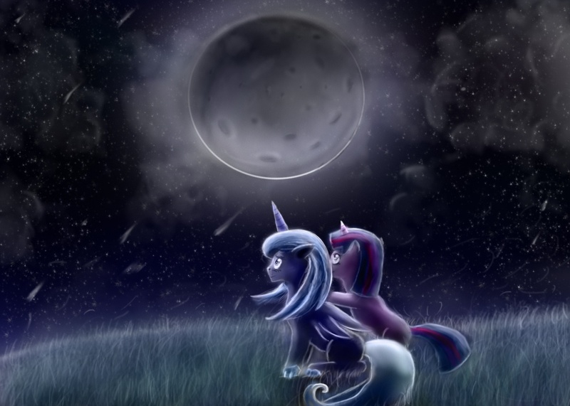 #83208 - artist:sunegem, derpibooru import, female, lesbian, moon ...