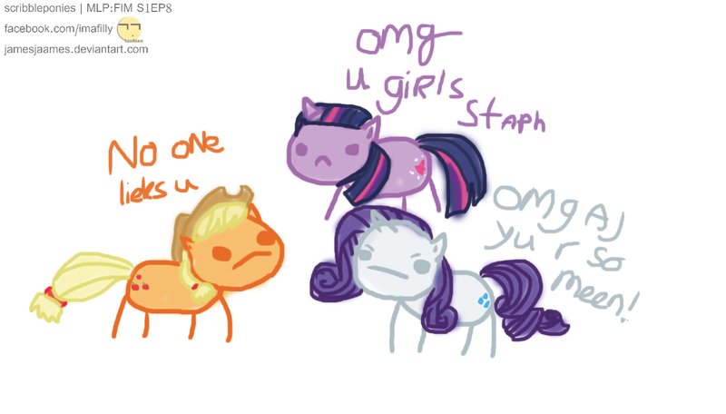 #89889 - applejack, artist:jamesjaames, derpibooru import, my little scribble, rarity, safe ...