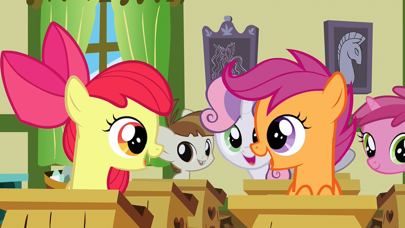 #219378 - apple bloom, cutie mark crusaders, derpibooru import, desk ...