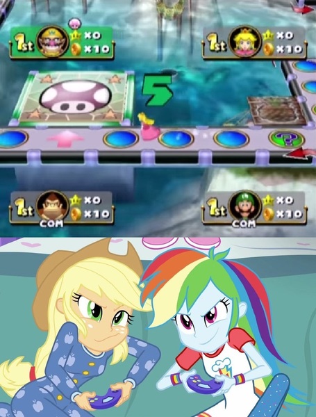 #609934 - applejack, applejack and rainbow dash playing, blue space ...