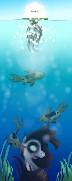 #637465 - artist:yuset, derpibooru import, drowning, fish, gore ...