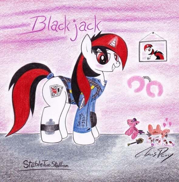 #697726 - artist:thechrispony, blushing, cuffs, derpibooru import, fallout equestria, fallout ...