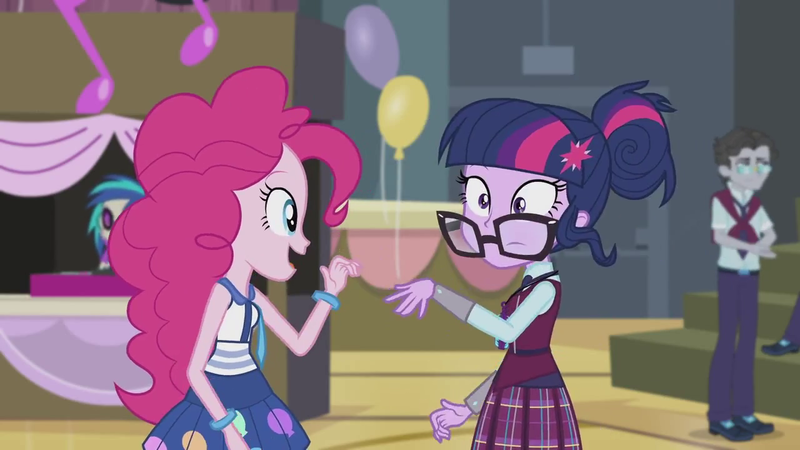 #709578 - safe, derpibooru import, screencap, pinkie pie, sci-twi, twilight sparkle, vinyl ...