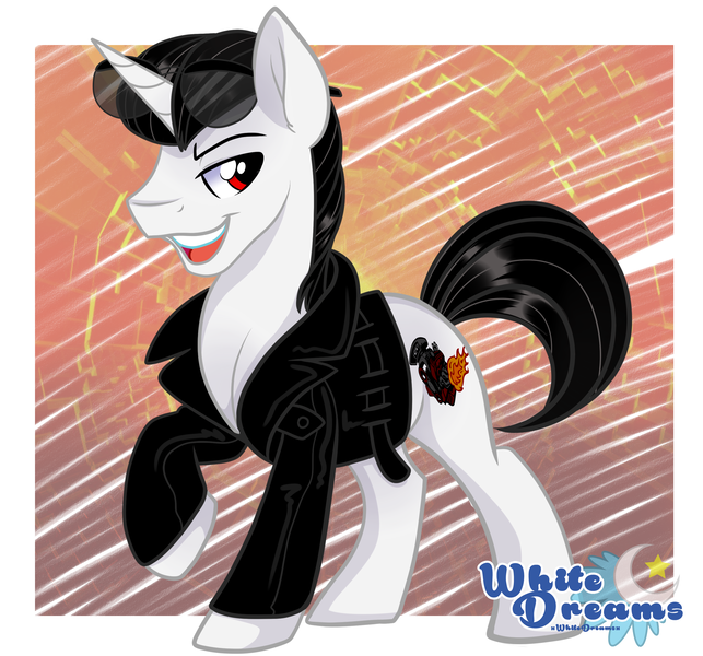 #955870 - artist:xwhitedreamsx, clothes, derpibooru import, jacket, oc, oc:hot rod, safe, solo ...