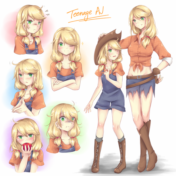 #1011992 - anime, apple, applejack, artist:elaphine, belly button ...