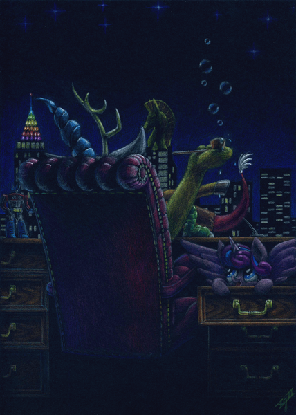 #981909 - artist:xeviousgreenii, bubble pipe, chair, derpibooru import ...