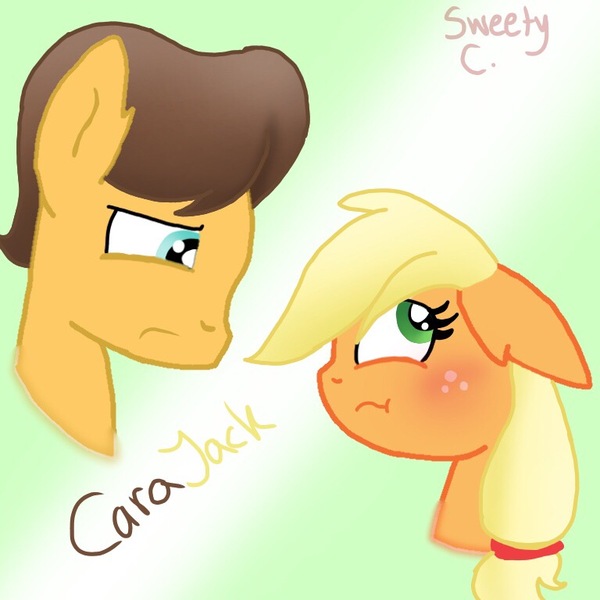 #1191151 - safe, artist:sweety-cat12, derpibooru import, applejack, caramel, pony, carajack ...