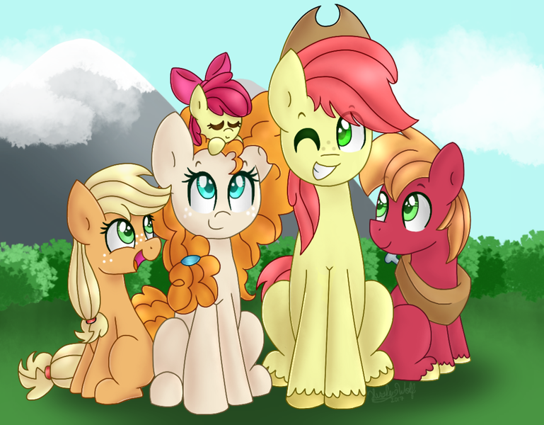 #1197360 - safe, artist:huskywo1f, derpibooru import, apple bloom, applejack, big macintosh ...