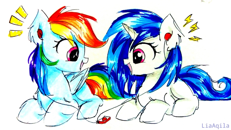 #1379018 - safe, artist:liaaqila, derpibooru import, rainbow dash, vinyl scratch, pony, cute ...