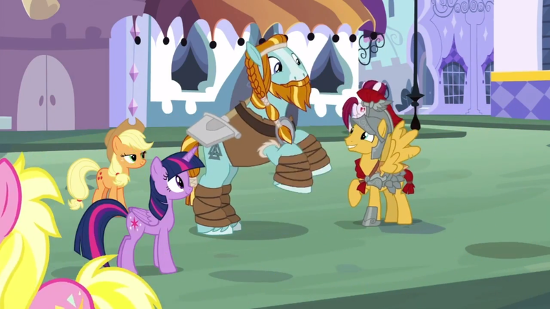 #1463276 - safe, derpibooru import, screencap, applejack, cayenne, flash magnus, rockhoof ...