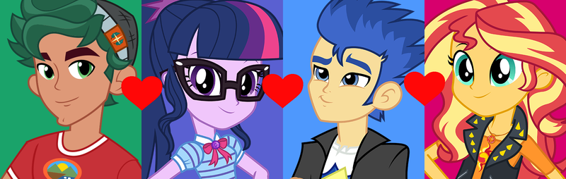 #1533298 - safe, artist:3d4d, derpibooru import, flash sentry, sci-twi, sunset shimmer, timber ...