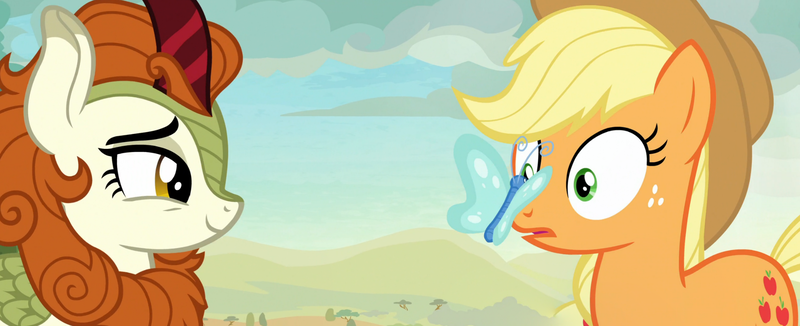 #1581850 - applejack, autumn blaze, butterfly, composite screencap, derpibooru import, edit ...