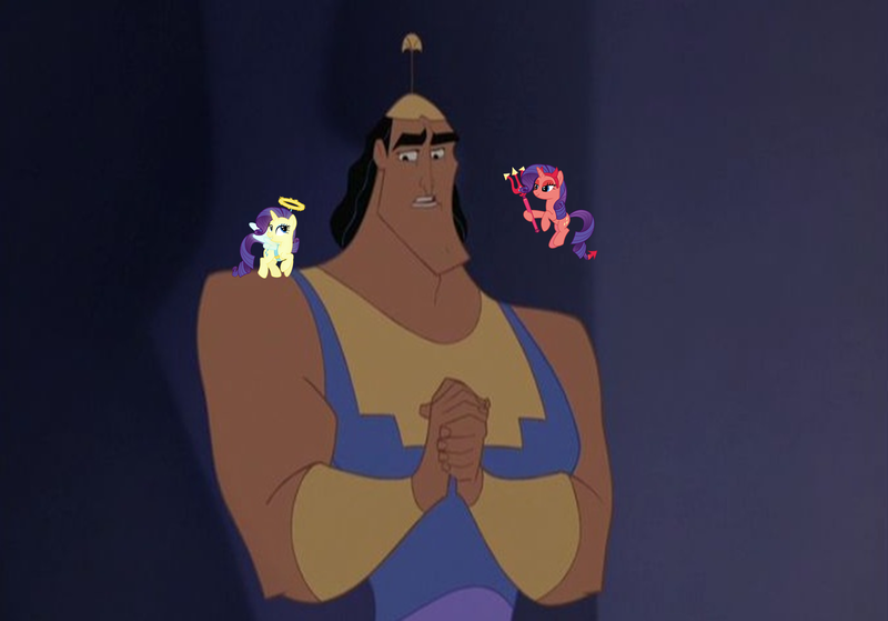 #1959485 - angel rarity, derpibooru import, devil rarity, kronk, rarity, safe, shoulder angel ...