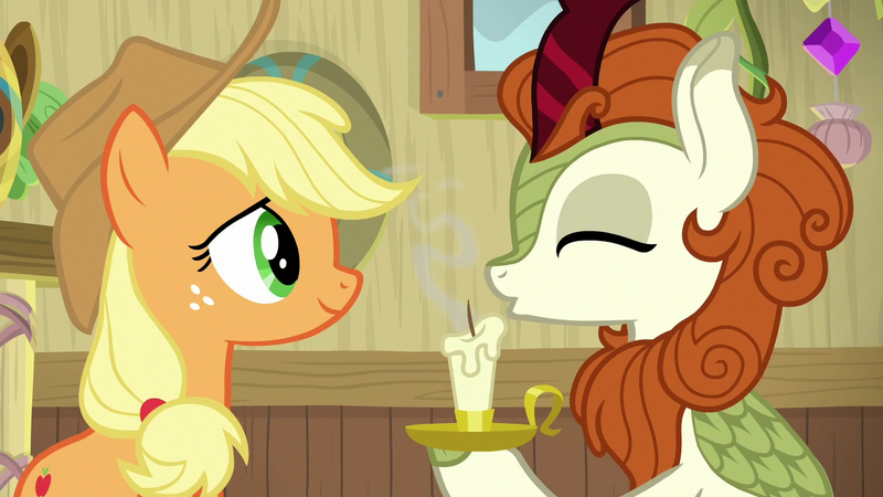 #2014989 - applejack, applejack's hat, autumn blaze, blowing, candle, cowboy hat, derpibooru ...