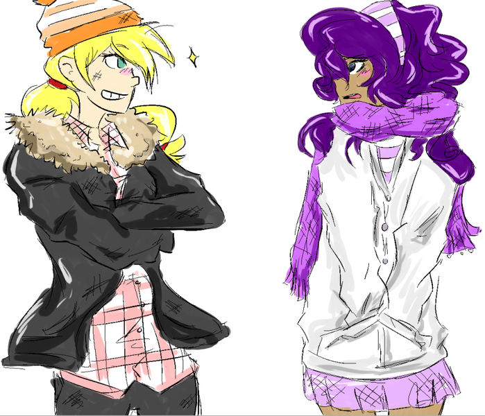 #2069773 - applejack, artist:cleppy-kun, clothes, derpibooru import ...