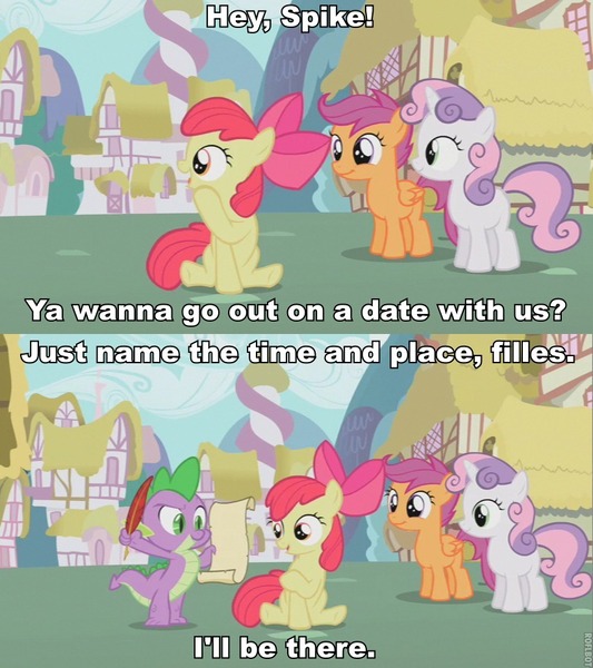 #2095071 - apple bloom, comic, derpibooru import, edit, edited screencap, safe, scootaloo ...