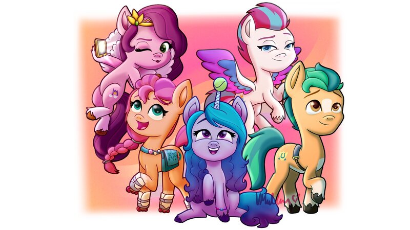 #2559264 - safe, artist:vcm1824, derpibooru import, hitch trailblazer, izzy moonbow, pipp petals ...