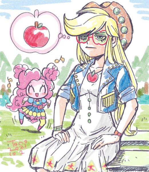 #2588267 - safe, artist:babtyu, applejack, pinkie pie, equestria girls ...