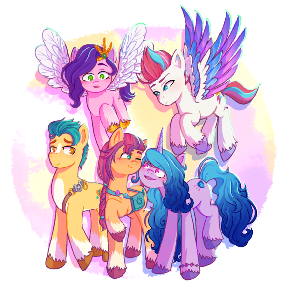 #2606798 - safe, artist:mistressmiska, derpibooru import, hitch trailblazer, izzy moonbow, pipp ...