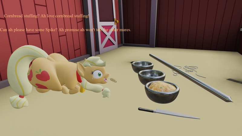 #2518686 - safe, derpibooru import, applejack, earth pony, pony, 3d, butt, cooking vore, dolcett ...