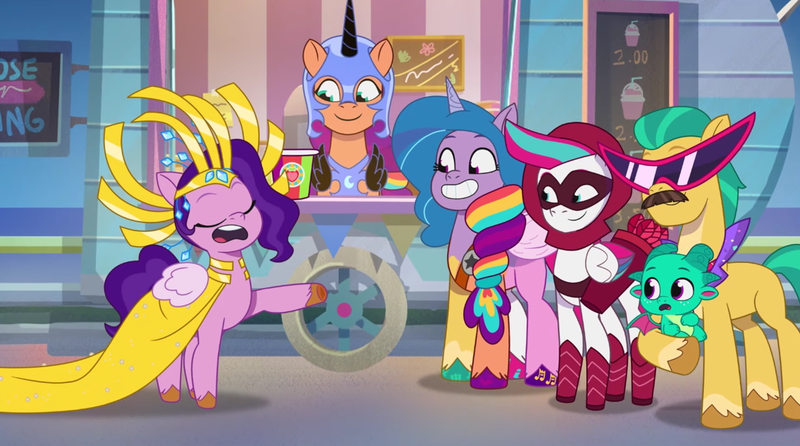 #2809779 - safe, derpibooru import, screencap, hitch trailblazer, izzy moonbow, pipp petals ...