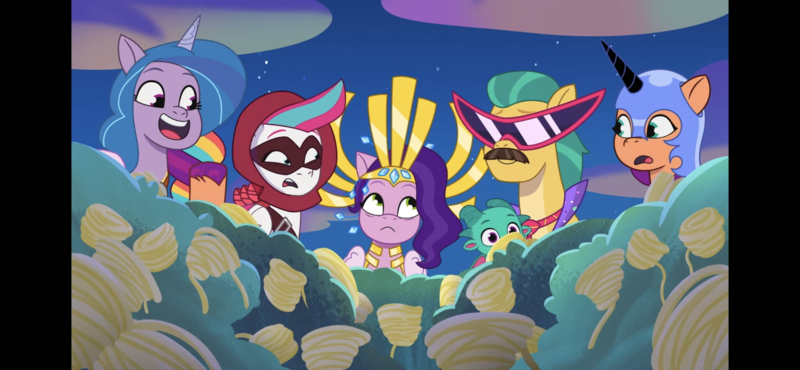 #2810179 - safe, derpibooru import, screencap, hitch trailblazer, izzy moonbow, pipp petals ...