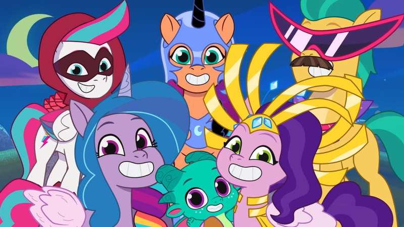 #2814820 - safe, derpibooru import, screencap, hitch trailblazer, izzy moonbow, nightmare moon ...