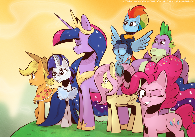 #2830002 - safe, artist:saturdaymorningproj, derpibooru import, applejack, fluttershy, pinkie ...