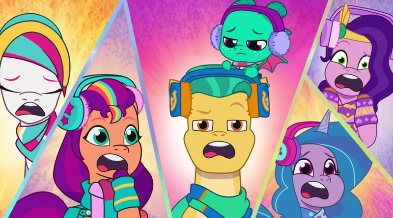 #2838609 - safe, derpibooru import, screencap, hitch trailblazer, izzy moonbow, pipp petals ...