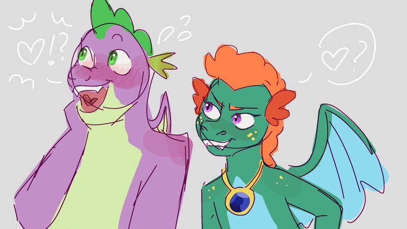 #2842227 - safe, artist:artistmythical, derpibooru import, spike, oc, oc:emziko, dragon, adult ...