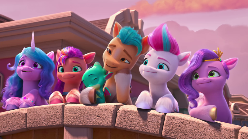 #2850294 - safe, derpibooru import, screencap, hitch trailblazer, izzy moonbow, pipp petals ...