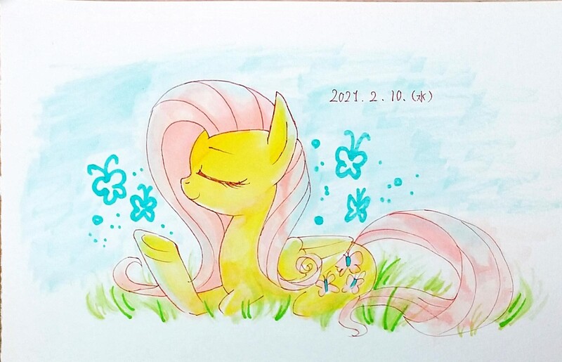 #2661435 - safe, artist:yukkuri_yu_yu, derpibooru import, fluttershy, butterfly, insect, pegasus ...