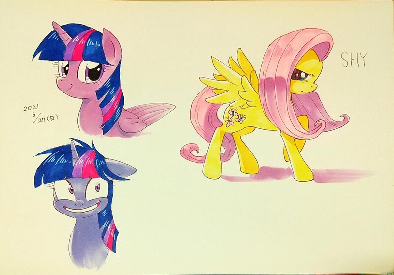 #2749094 - safe, artist:yukkuri_yu_yu, derpibooru import, fluttershy, twilight sparkle, twilight ...