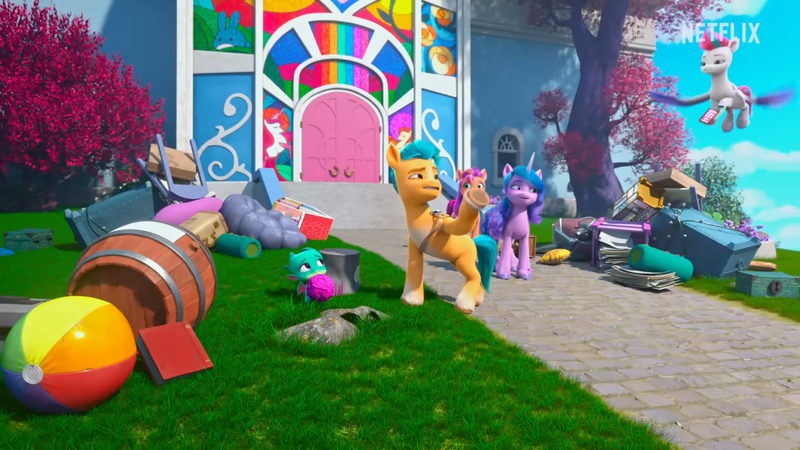 #2800978 - safe, derpibooru import, screencap, hitch trailblazer, izzy moonbow, sparky ...