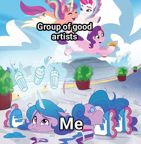 #2785448 - safe, artist:nanook123, derpibooru import, edit, idw, izzy moonbow, pipp petals ...