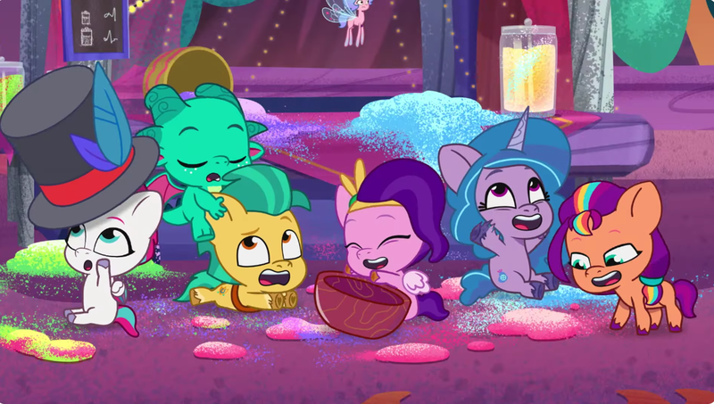 #3077597 - safe, derpibooru import, screencap, hitch trailblazer, izzy moonbow, pipp petals ...