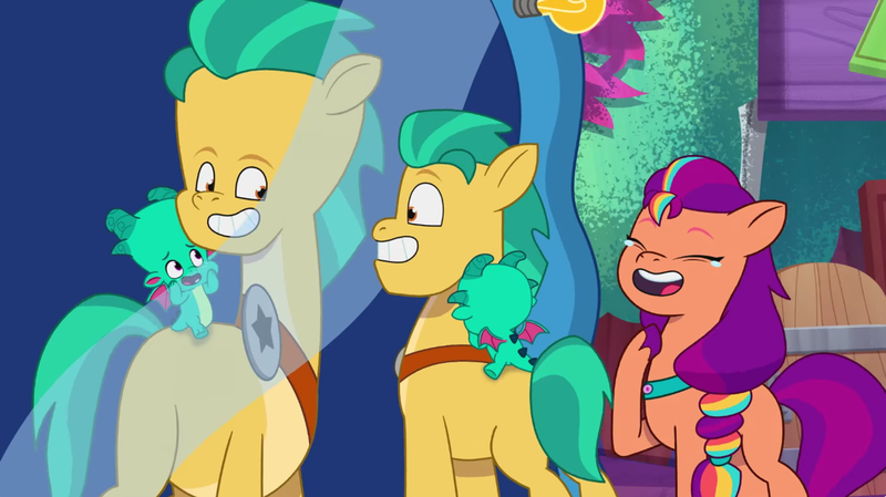 #3077616 - safe, derpibooru import, screencap, hitch trailblazer, sparky sparkeroni, sunny ...