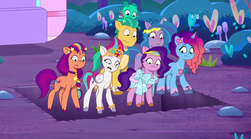 #3066680 - safe, derpibooru import, screencap, hitch trailblazer, izzy moonbow, pipp petals ...