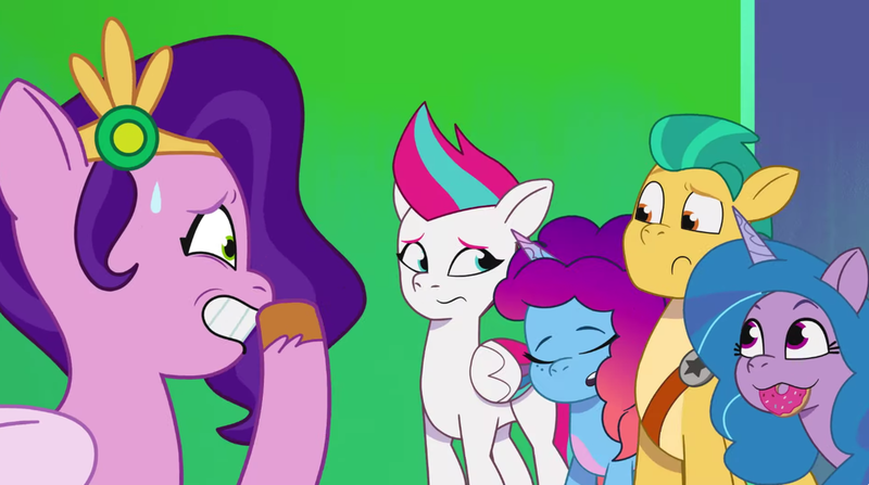 #3123008 - safe, derpibooru import, screencap, hitch trailblazer, izzy moonbow, pipp petals ...