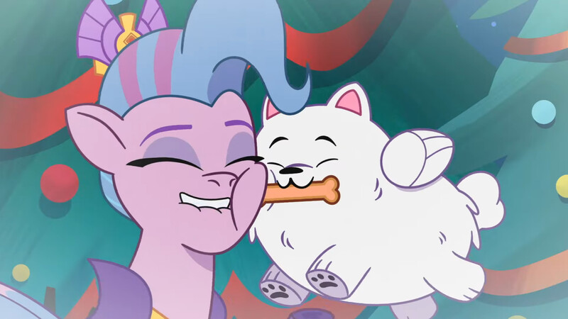 #3113473 - safe, derpibooru import, screencap, cloudpuff, queen haven, dog, pegasus, pomeranian ...