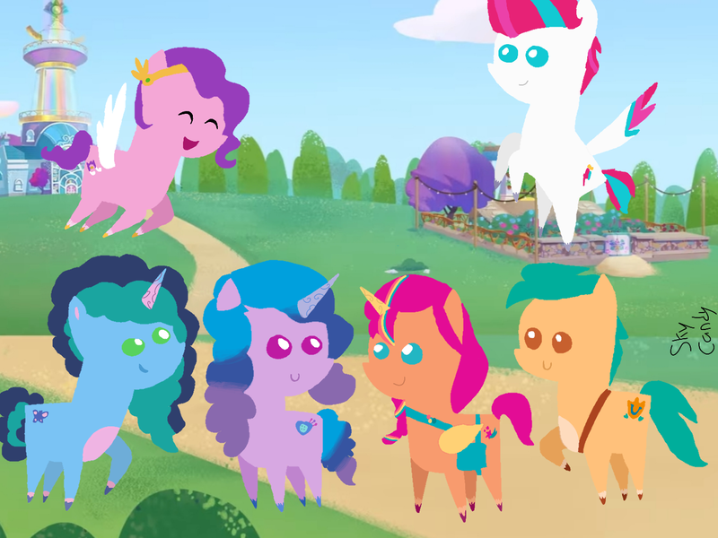 #2898962 - safe, artist:skycandy, derpibooru import, hitch trailblazer, izzy moonbow, misty ...