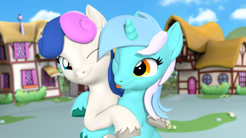 #2884879 - safe, artist:owlpirate, derpibooru import, bon bon, lyra ...