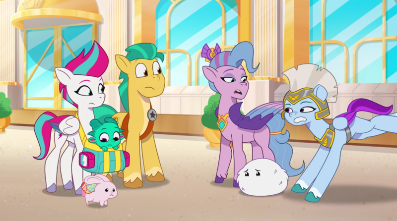 #2915243 - safe, derpibooru import, screencap, cloudpuff, hitch trailblazer, queen haven, sparky ...