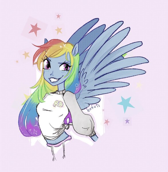 #2902499 - safe, artist:hotots, derpibooru import, rainbow dash, anthro ...