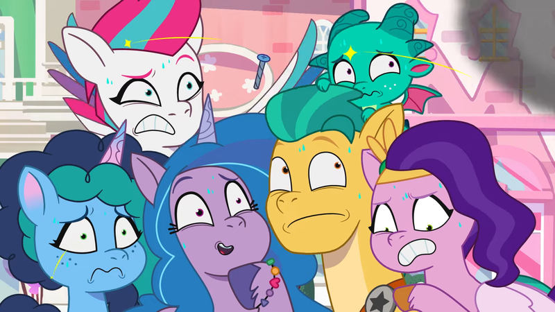 #2906209 - safe, derpibooru import, screencap, hitch trailblazer, izzy moonbow, misty, pipp ...