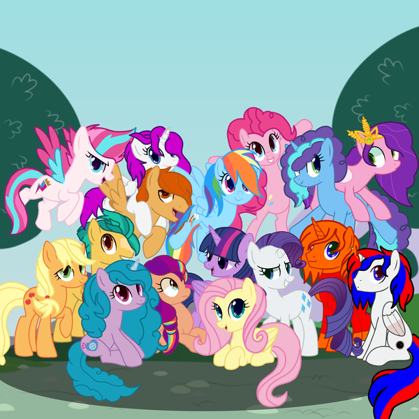 #2939247 - safe, artist:foxyfell1337, derpibooru import, applejack, fluttershy, hitch ...