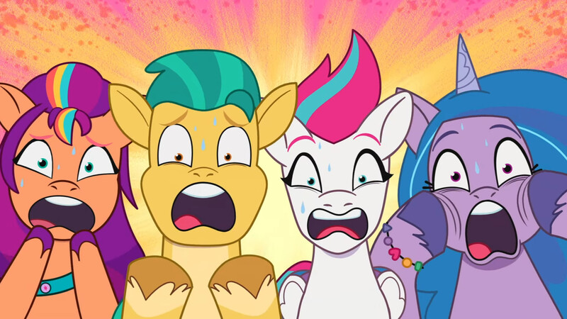 #2986447 - safe, derpibooru import, screencap, hitch trailblazer, izzy moonbow, sunny starscout ...