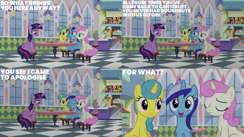 #3005790 - safe, derpibooru import, edit, edited screencap, editor:quoterific, screencap, donut ...