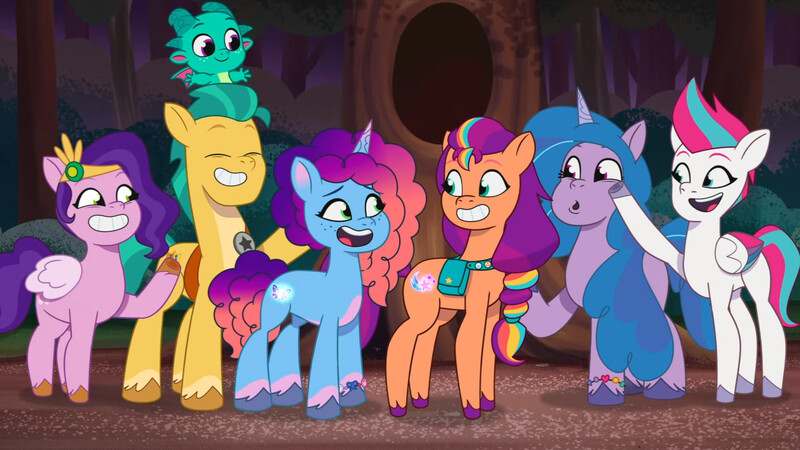 #3033358 - safe, derpibooru import, screencap, hitch trailblazer, izzy moonbow, pipp petals ...